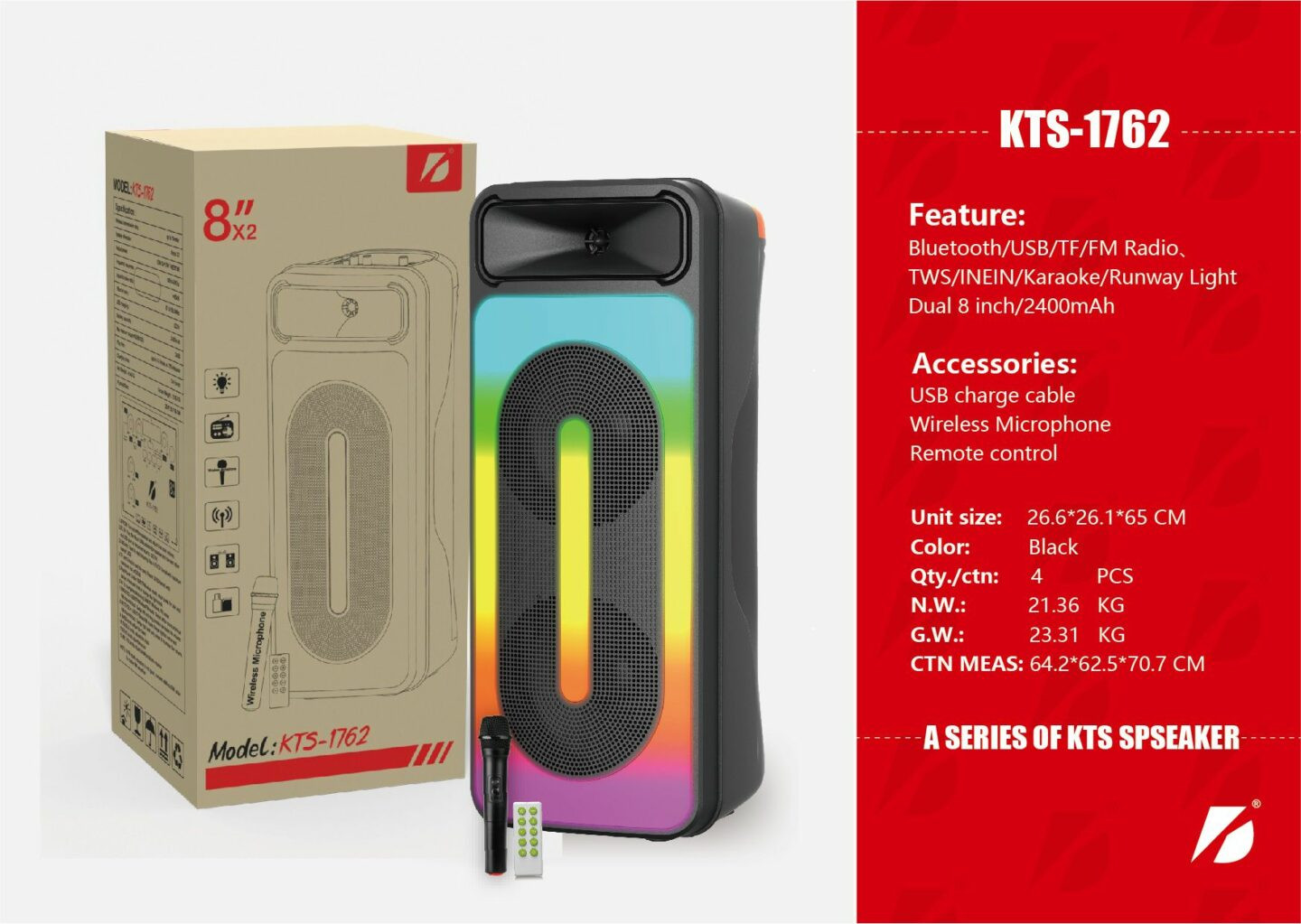 Karaoke Portable Party Speaker with Wireless Mic KTS 1762